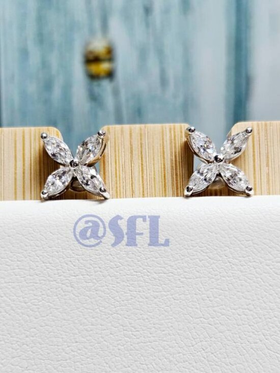 Jewelry | Silver Tone Cz 4 Petals Stud Earrings Cottage Core Floral ...